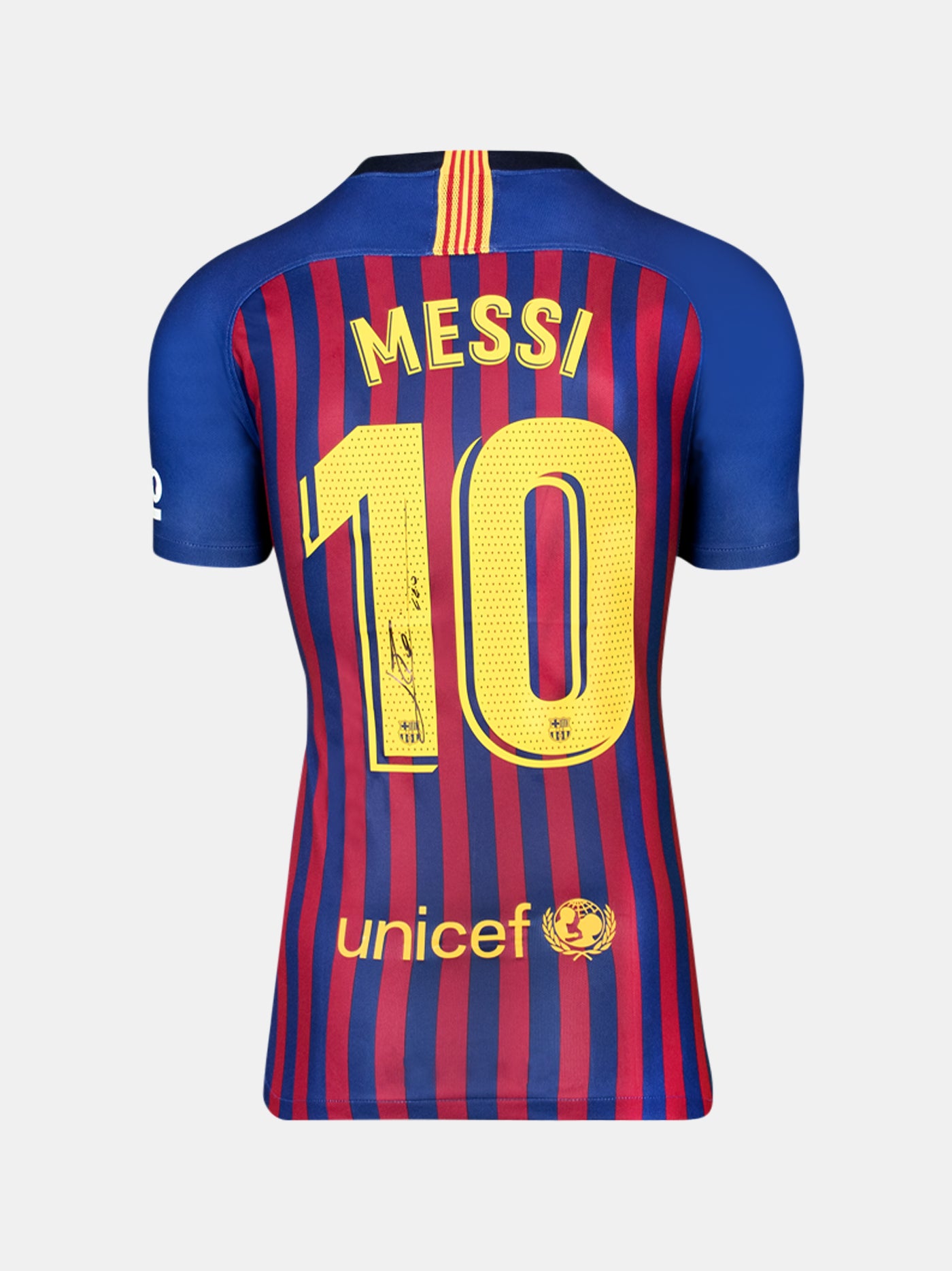 MESSI | Camiseta de local del FCB 2018-19 firmada con la espalda de Me ...
